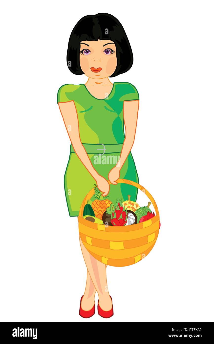 Making look younger girl with basket pervaded exotic fruit Stock Vector ...