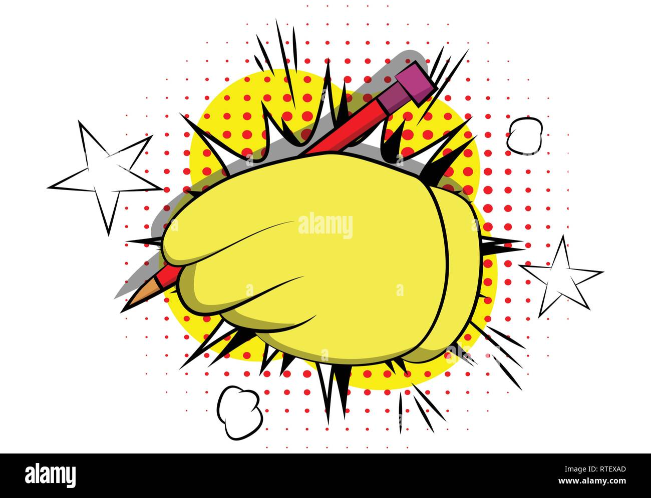Vector cartoon hand writing with pencil. Illustrated sign on comic book ...
