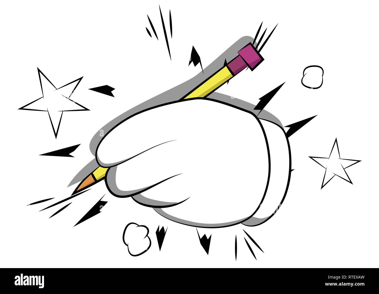 Vector cartoon hand writing with pencil. Illustrated sign on comic book ...