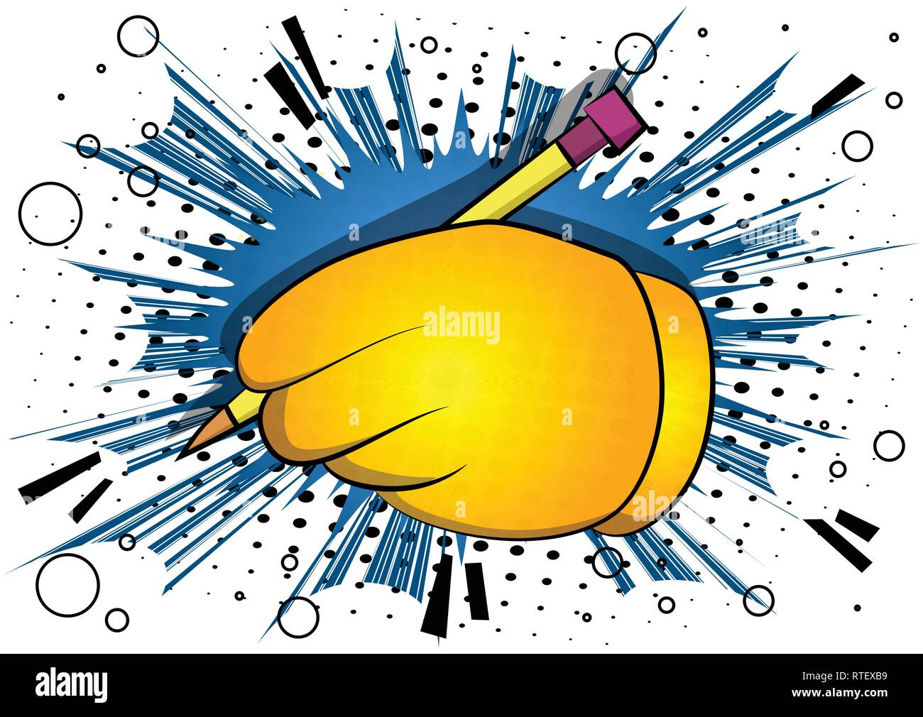 Vector cartoon hand writing with pencil. Illustrated sign on comic book ...