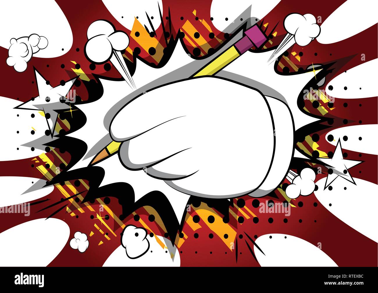 Vector cartoon hand writing with pencil. Illustrated sign on comic book ...