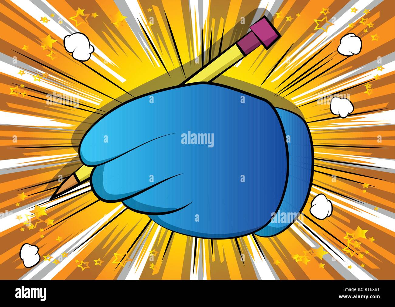 Vector cartoon hand writing with pencil. Illustrated sign on comic book ...