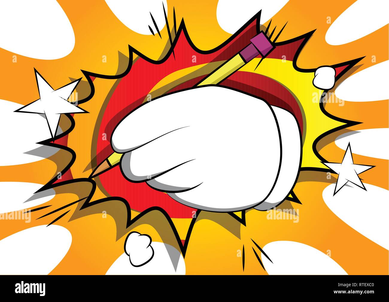 Vector cartoon hand writing with pencil. Illustrated sign on comic book ...