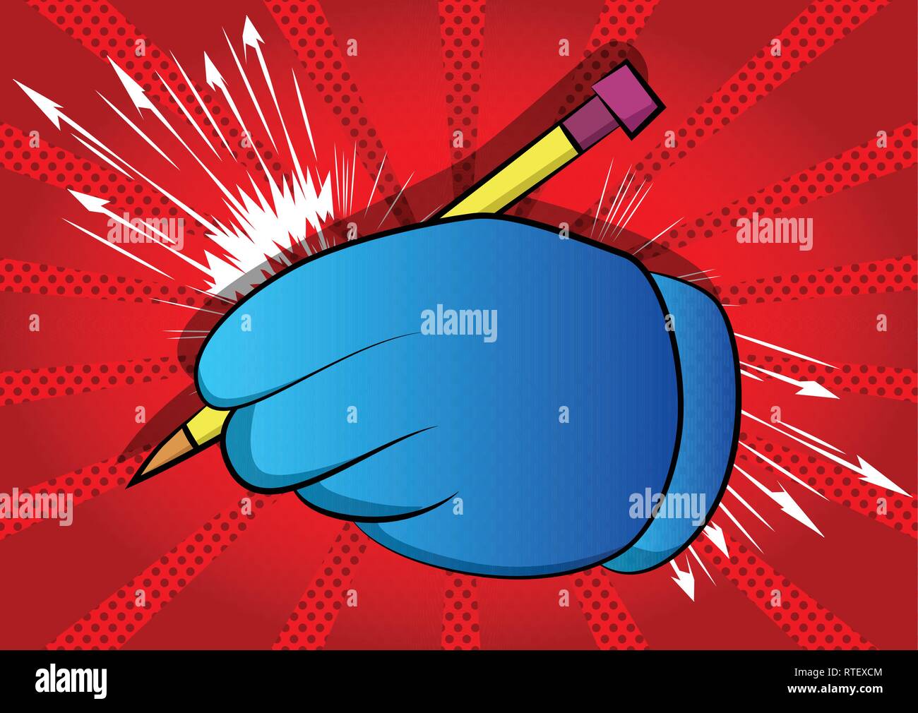 Vector cartoon hand writing with pencil. Illustrated sign on comic book ...