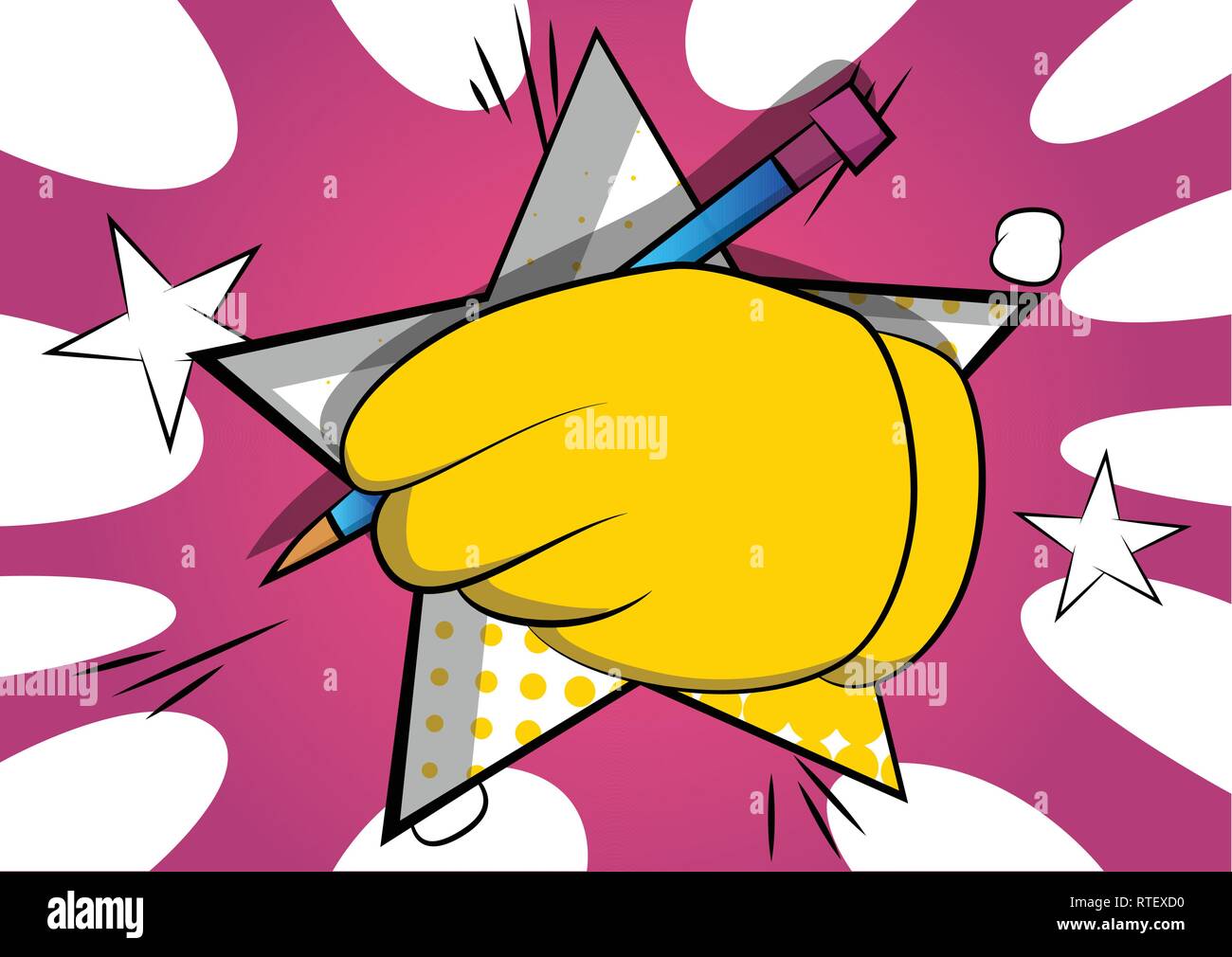 Vector cartoon hand writing with pencil. Illustrated sign on comic book ...