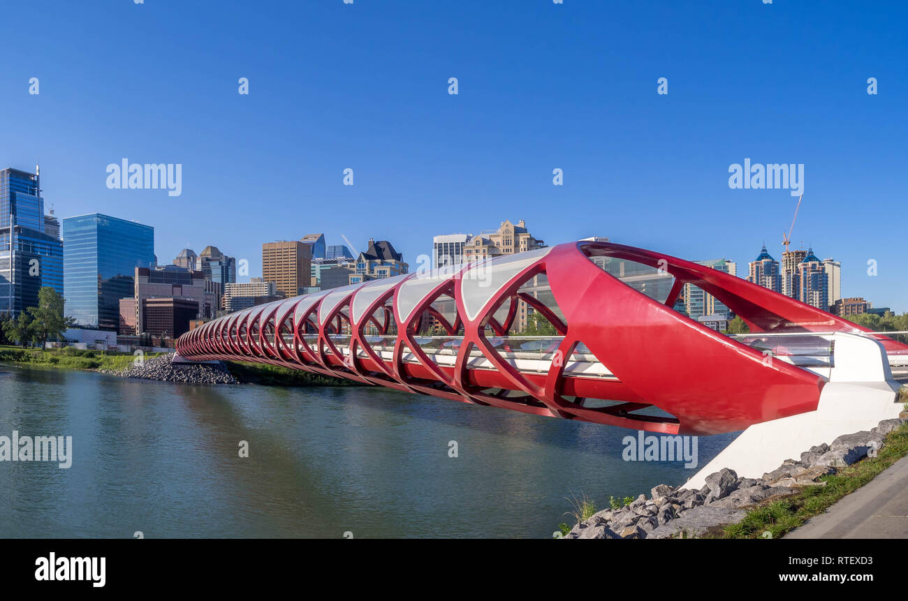 The Peace Bridge spanning the Bow River in Calgary, Alberta. The ...