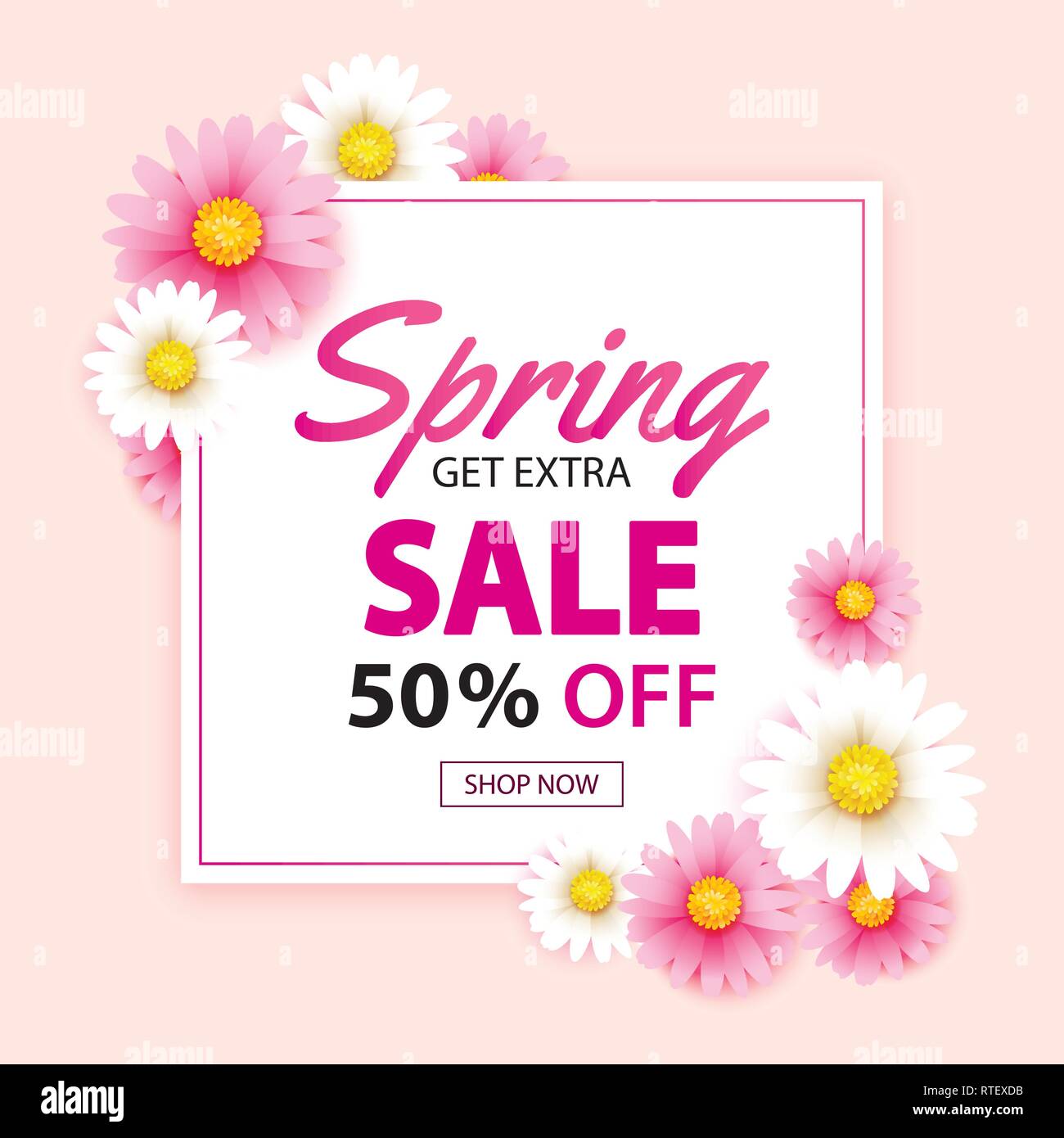 Spring sale banner with blooming flowers background template. Design ...