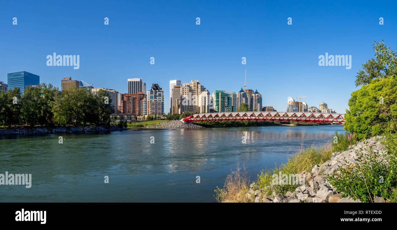 The Peace Bridge spanning the Bow River in Calgary, Alberta. The ...