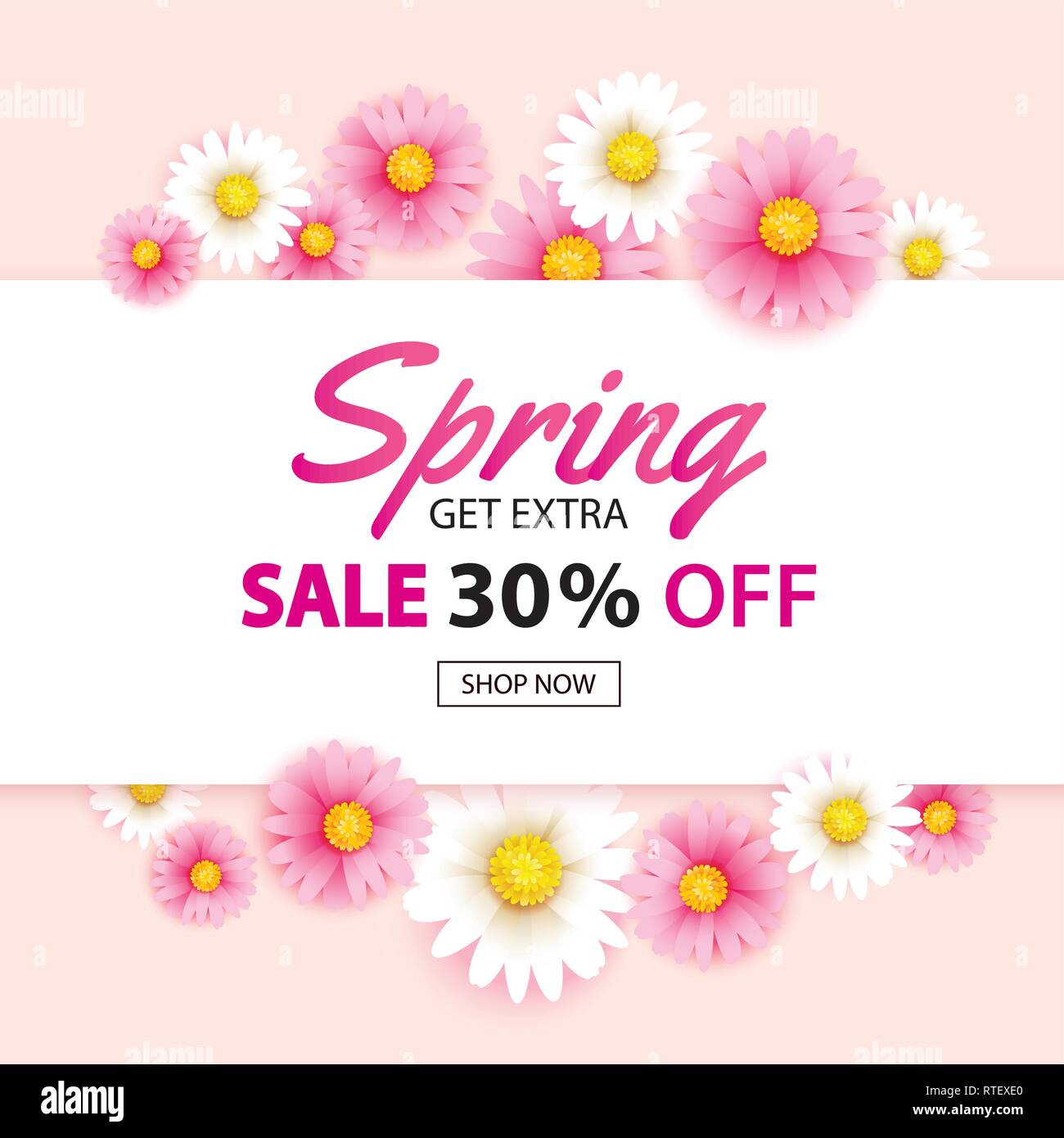 Spring sale banner with blooming flowers background template. Design ...