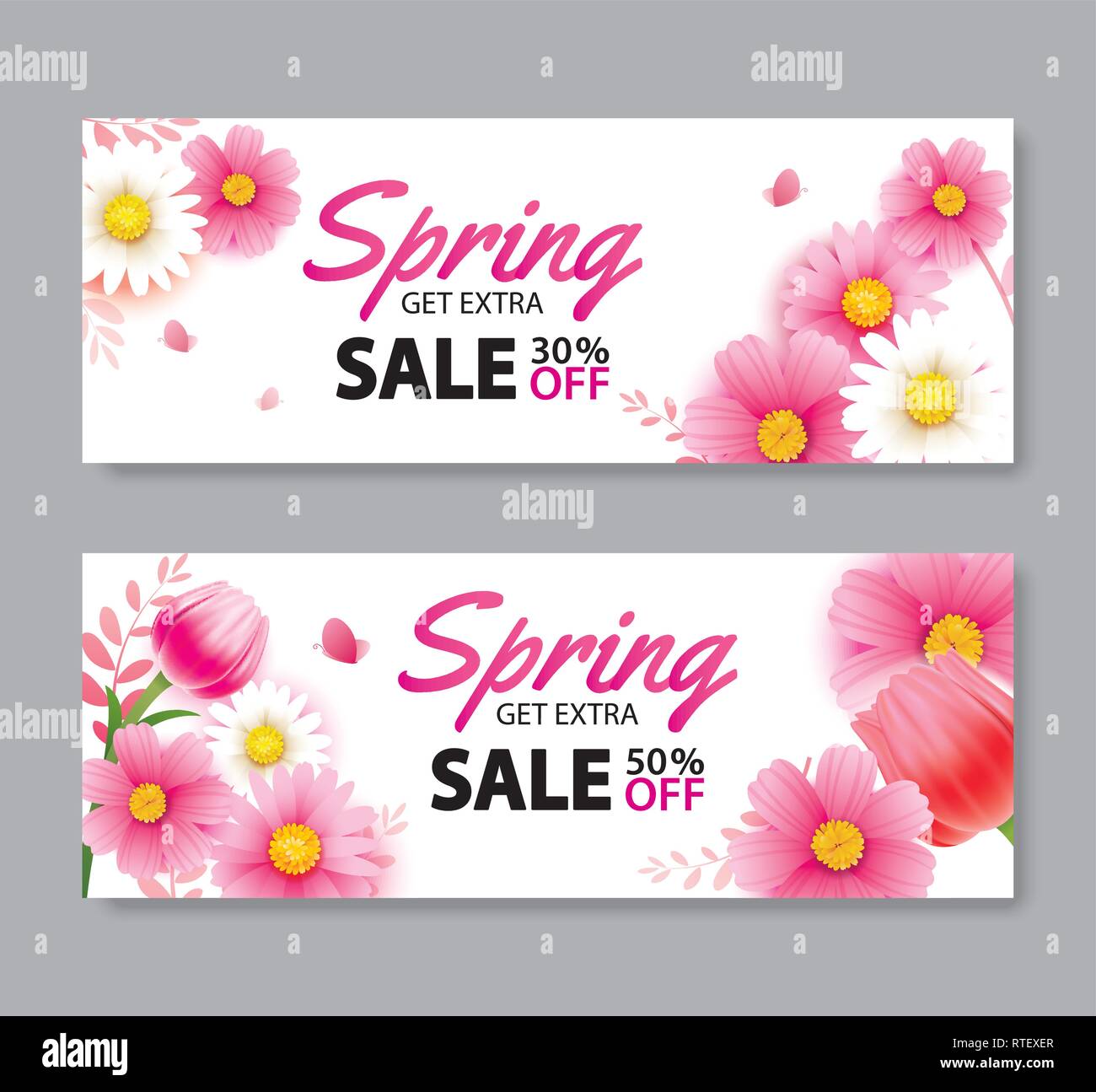 Spring sale cover banner with blooming flowers background template ...