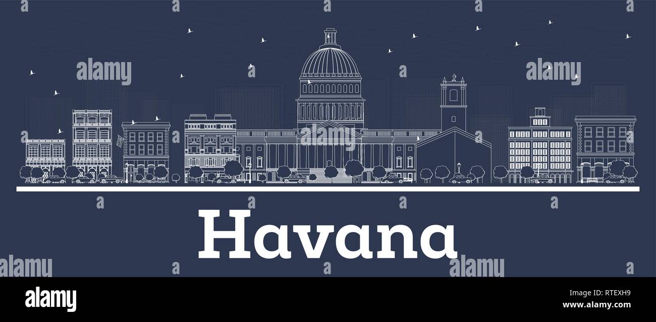 Outline Havana Cuba City Skyline with White Buildings. Vector ...