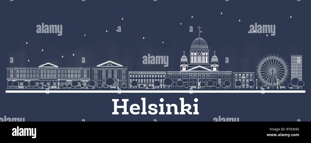 Outline Helsinki Finland City Skyline with White Buildings. Vector ...
