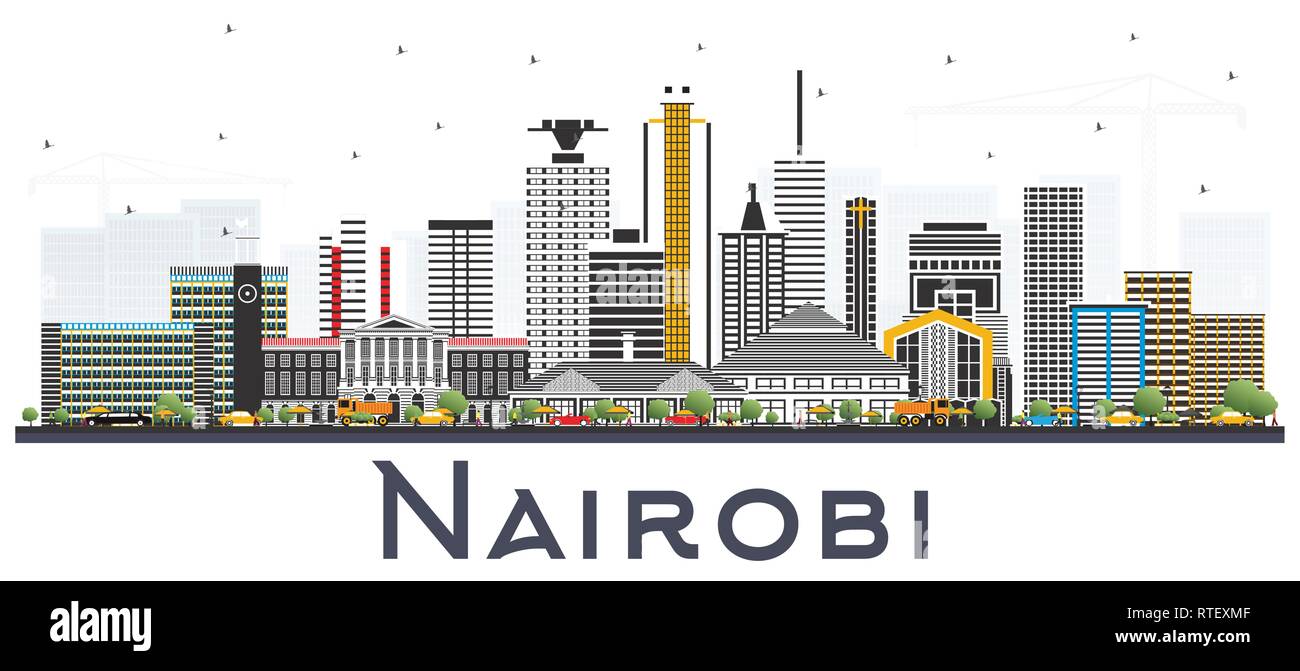 Nairobi Kenya City Skyline with Color Buildings Isolated on White ...