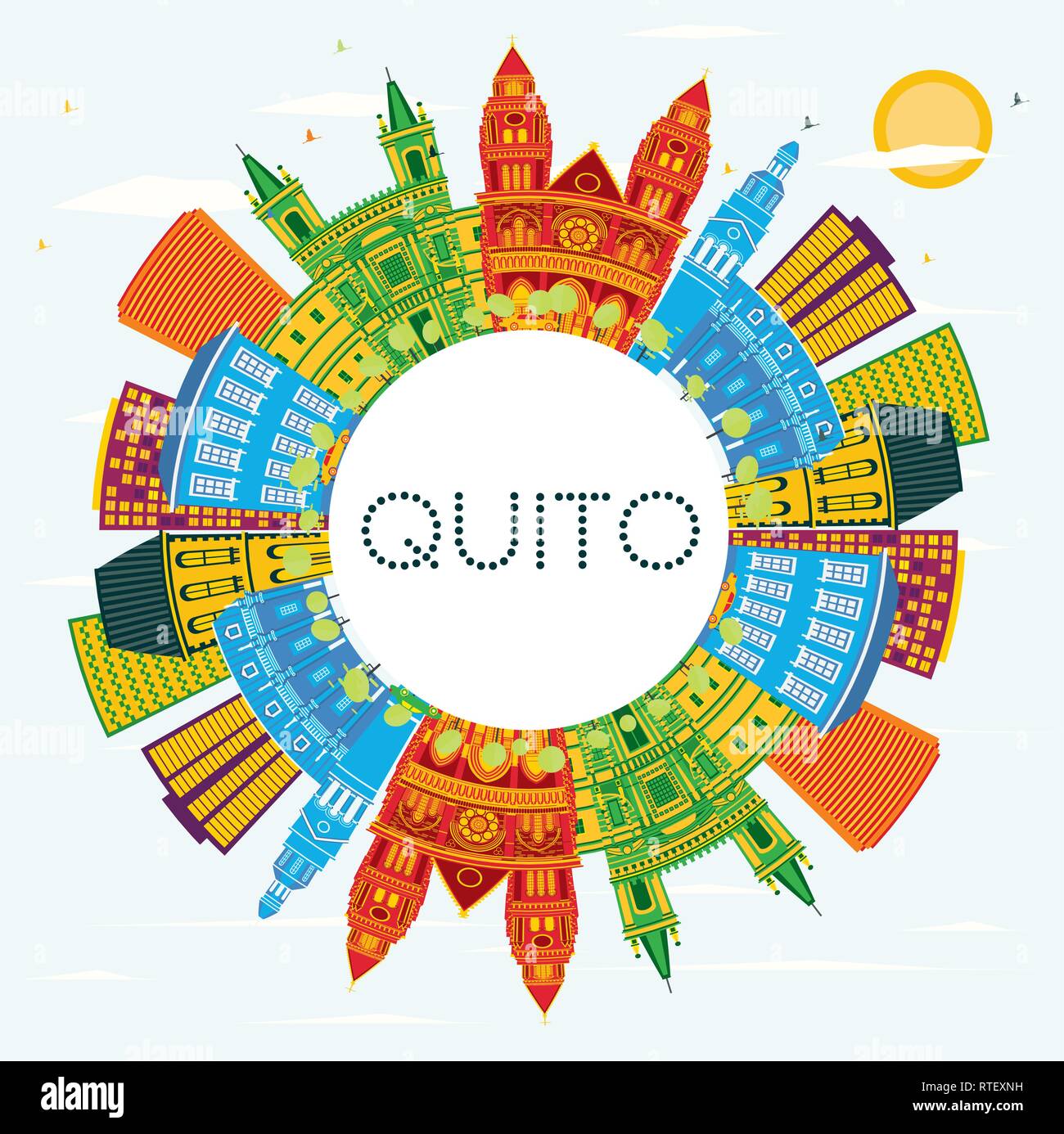 Quito Ecuador City Skyline with Color Buildings, Blue Sky and Copy ...