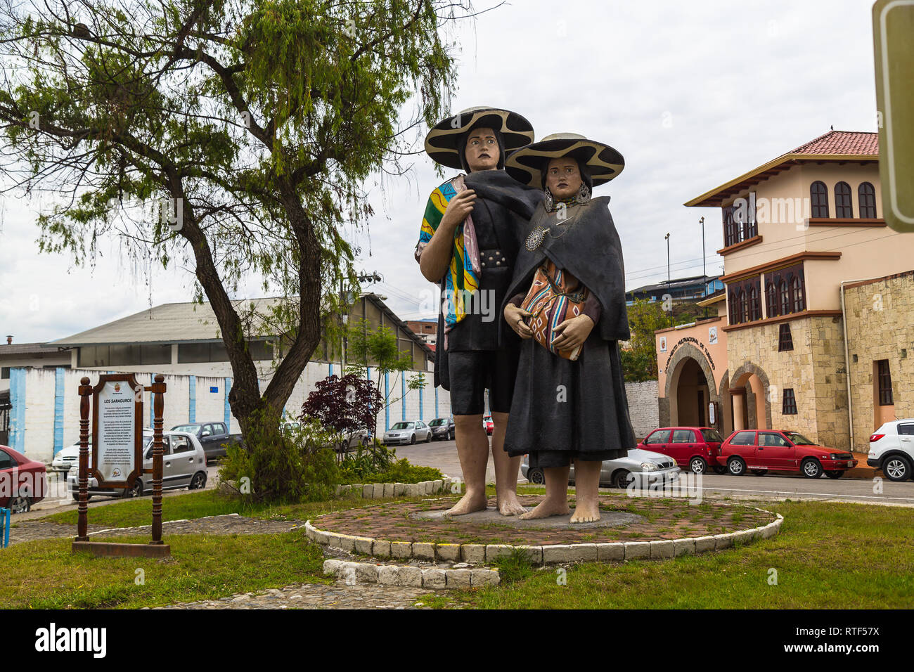 LOJA, ECUADOR, March 2018: Monument to the Saraguros in Jipiro Park ...