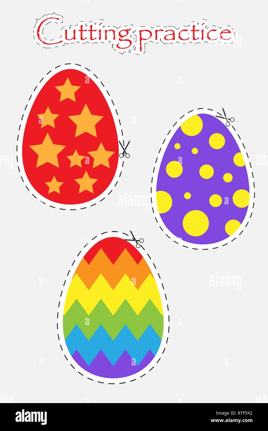 Easter decoration eggs in cartoon style, cutting practice, education ...