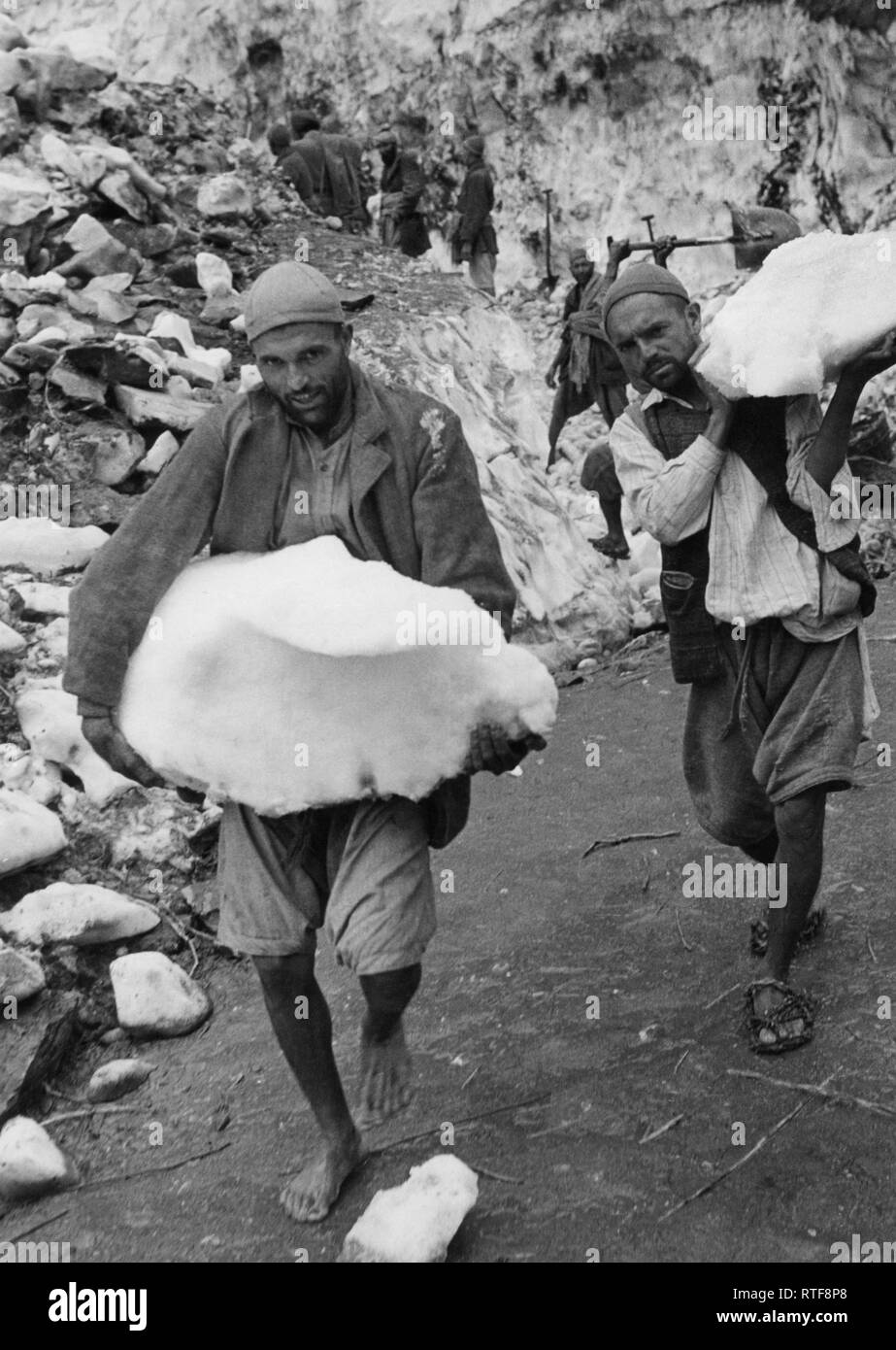 asia, india, cutting a road in Kashmir through the rock and the glacier ...