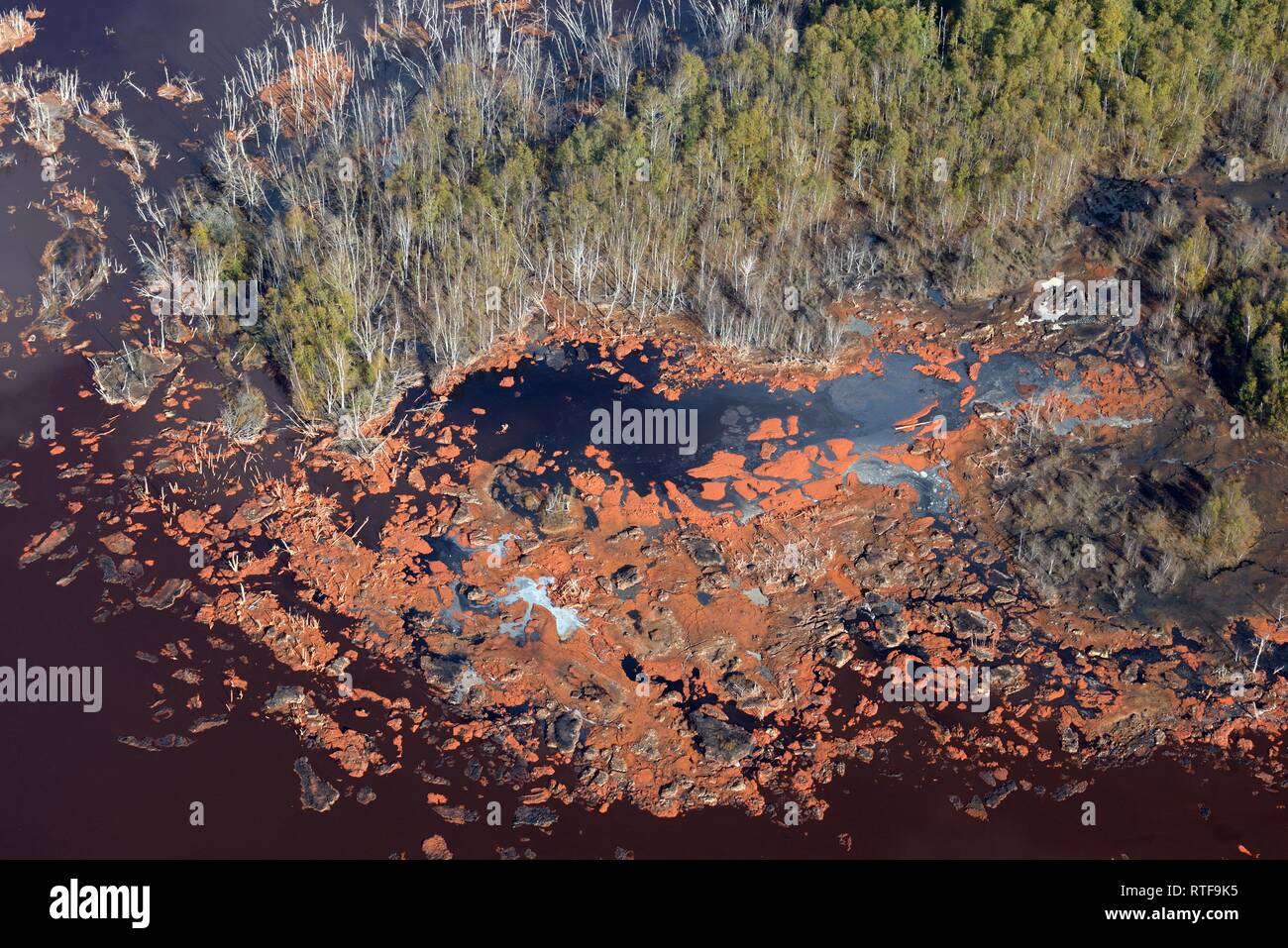Aerial view, red sludge landfill, Stade, Lower Saxony, Germany Stock ...