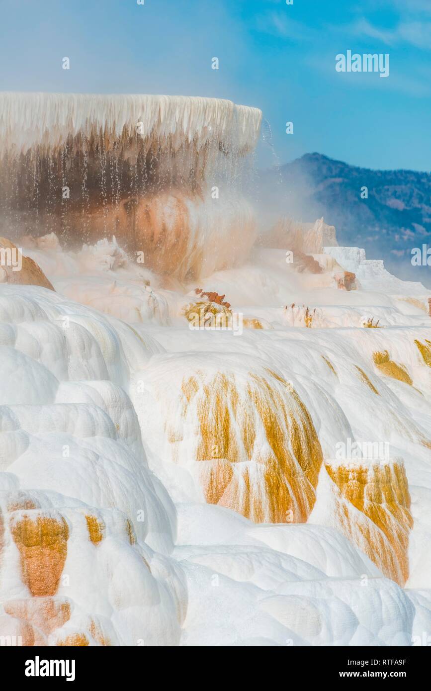 Sinter terraces with calcareous tuff deposits, hot springs, colorful ...