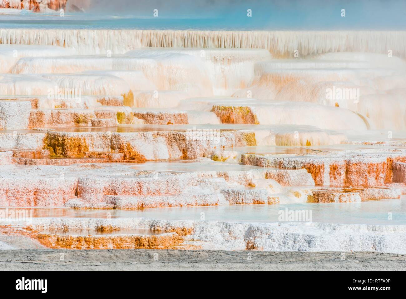 Sinter terraces with calcareous tuff deposits, hot springs, colorful ...