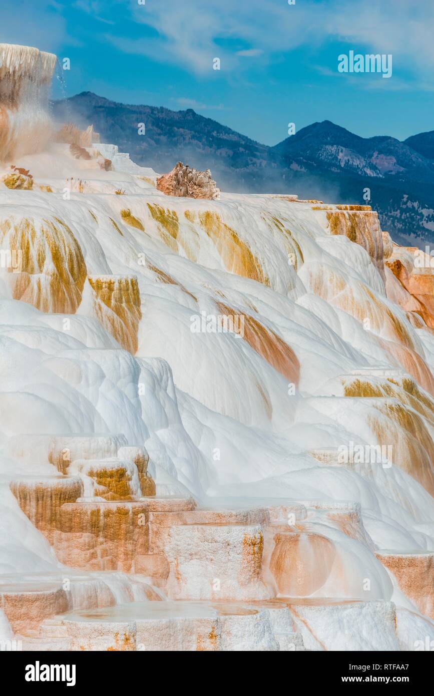 Sinter terraces with calcareous tuff deposits, hot springs, colorful ...