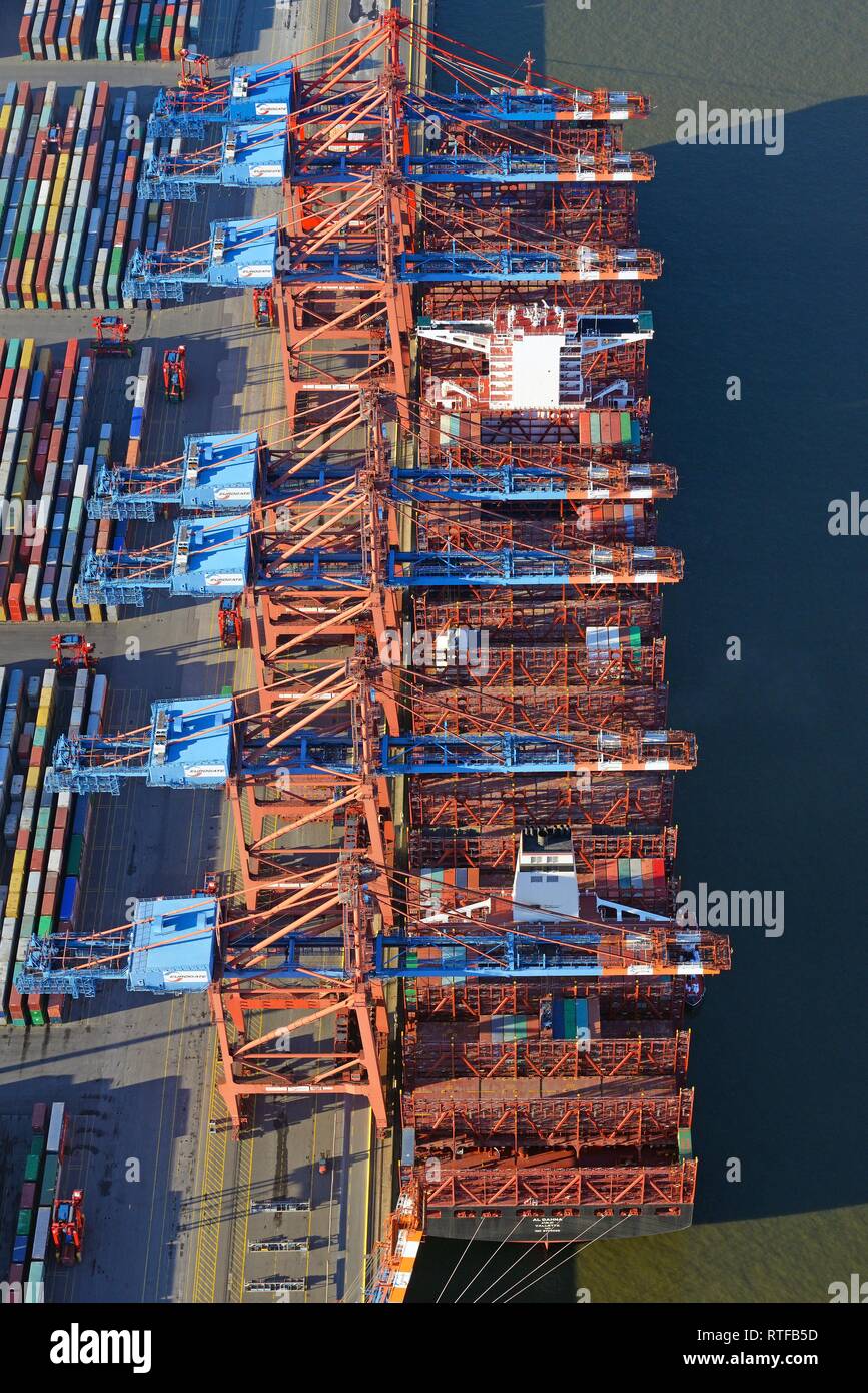 Aerial view, container ship Al Dahna loading at Eurogate in the ...