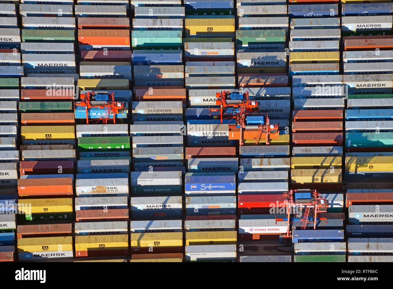 Aerial view, Container and straddle carrier at Burchardkai, Hamburg ...