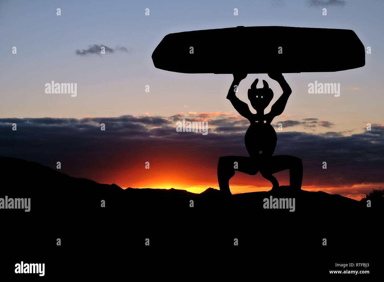 Devil sculpture in backlight, landmark El Diablo by the artist Cesar ...