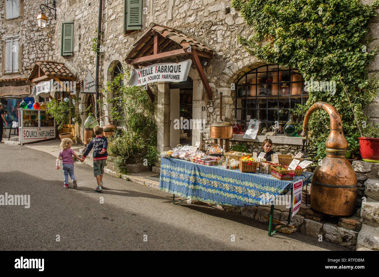 GOURDON FRANCE SEP 2018 a street in the medieval town of Gourdon ...