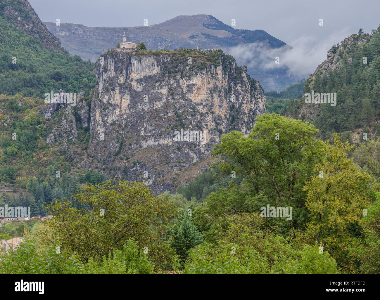 a view of the Notre Dame du Roc Chapel church in Castellane provence ...