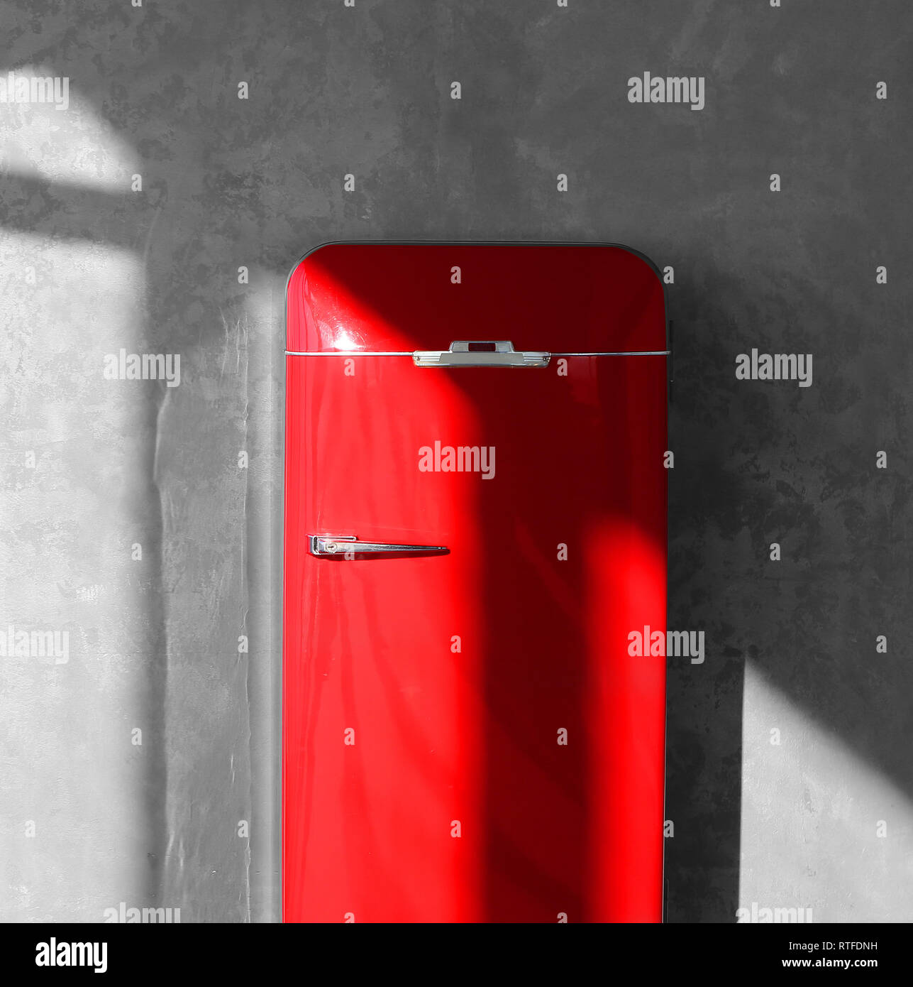 Photo art background unusual red retro fridge on sunny background Stock ...