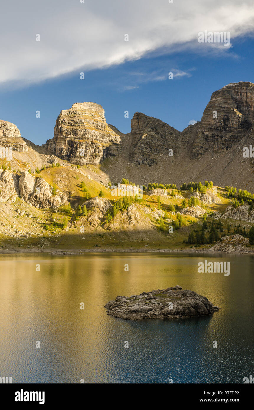 evening view of Allos lake in french alps Stock Photo - Alamy