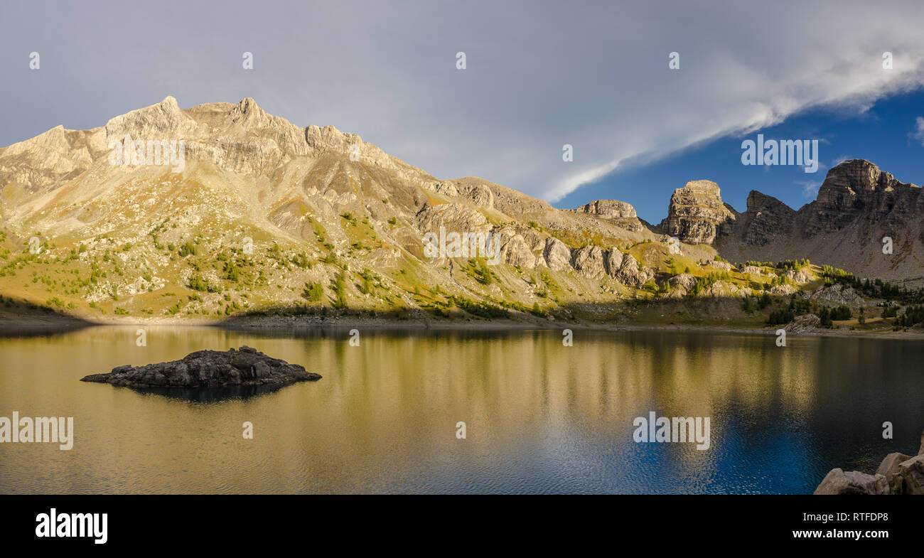 evening view of Allos lake in french alps Stock Photo - Alamy