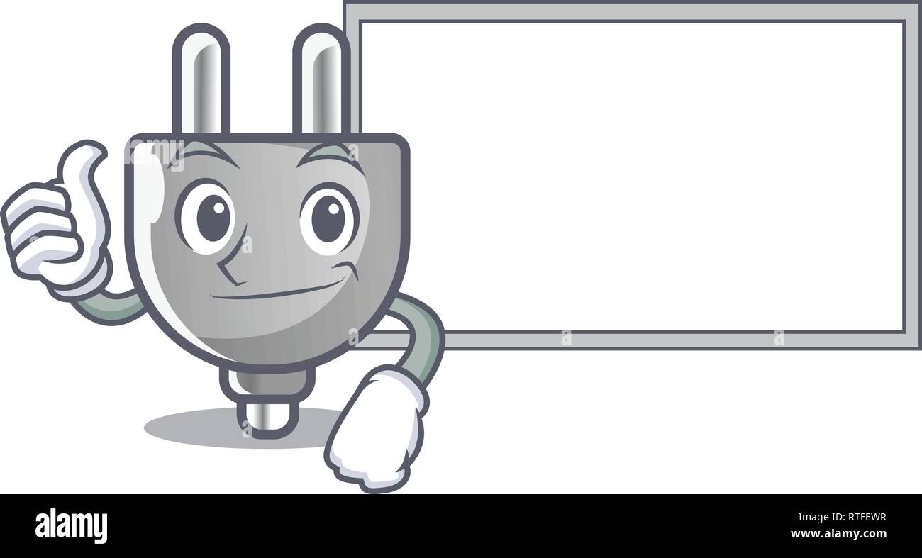 Thumbs up with board power plug stuck the cartoon wall Stock Vector ...