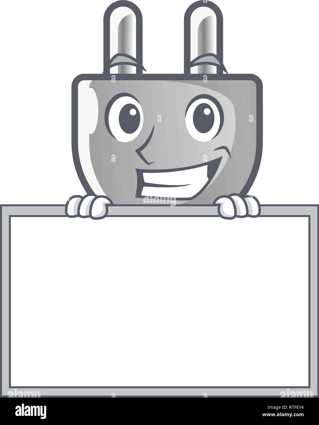 Grinning with board power plug stuck the cartoon wall Stock Vector ...