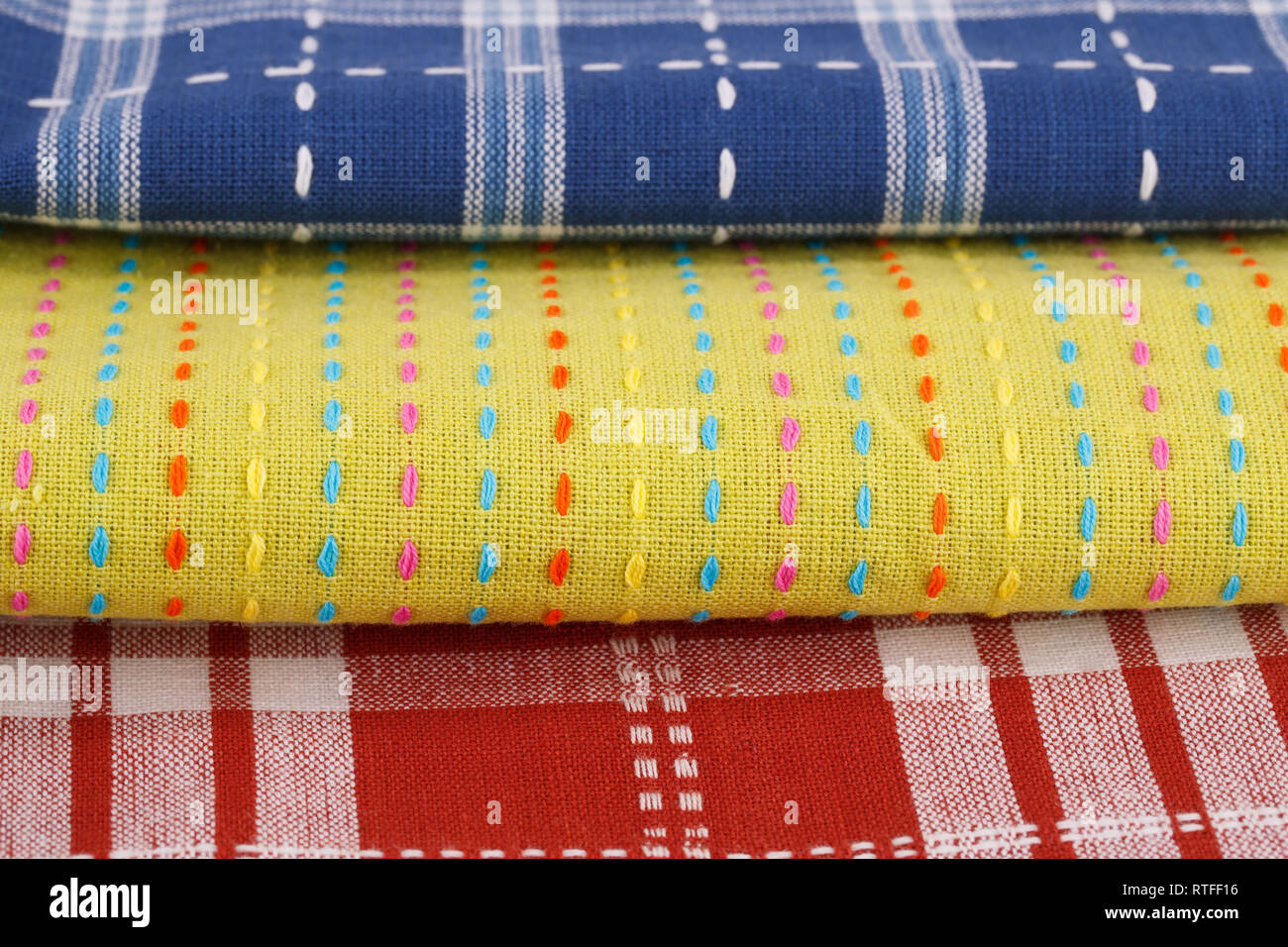 Colorful kitchen towels closeup picture Stock Photo - Alamy
