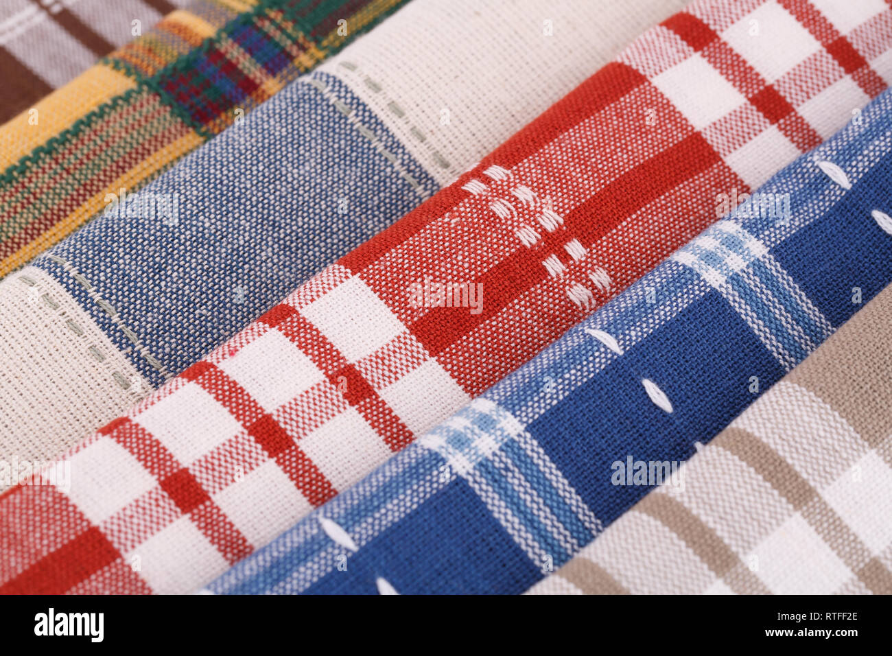 Colorful kitchen towels closeup picture Stock Photo - Alamy