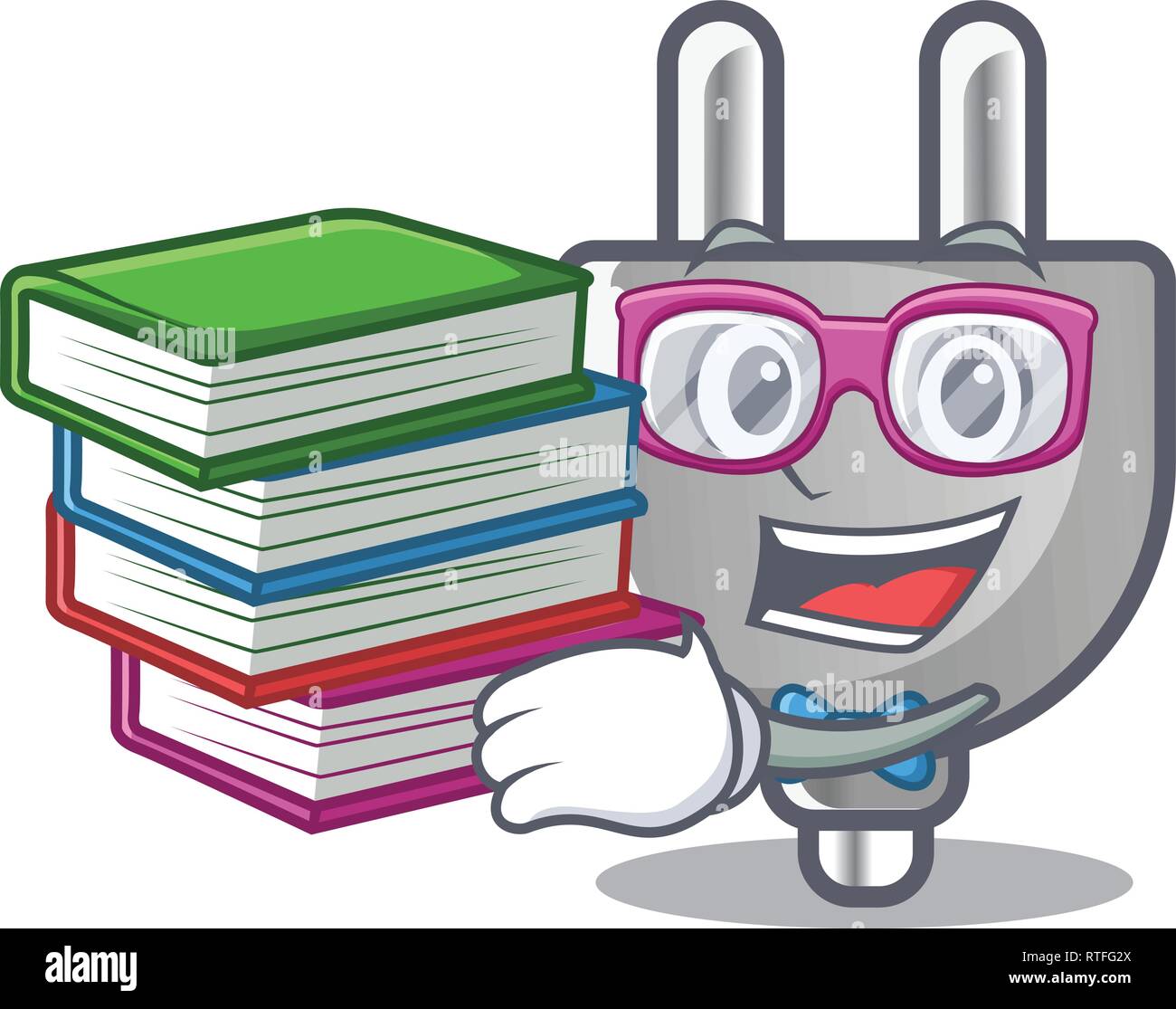 Student with book miniature electric plug the shape cartoon Stock ...