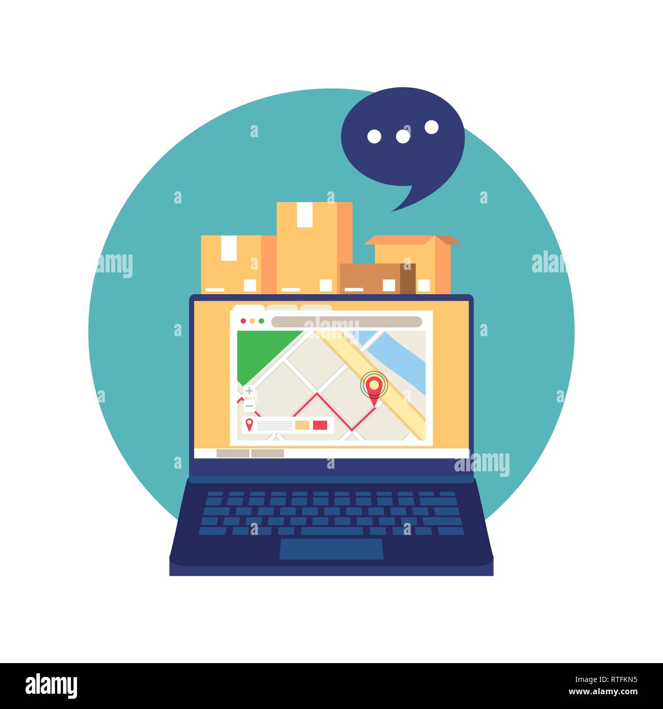 Laptop and delivery boxes illustration Cut Out Stock Images & Pictures ...
