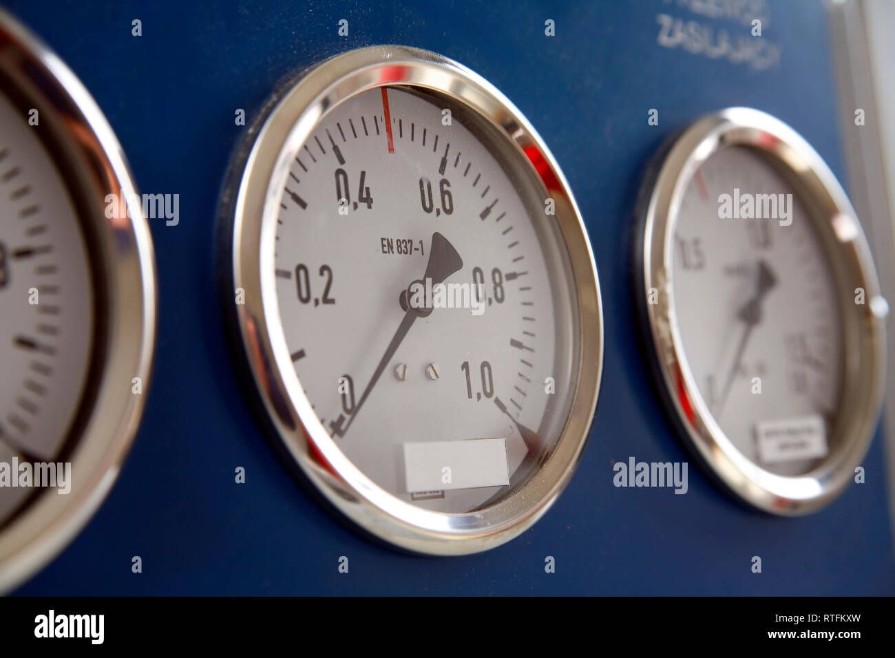 three control metres in train cockpit Stock Photo - Alamy