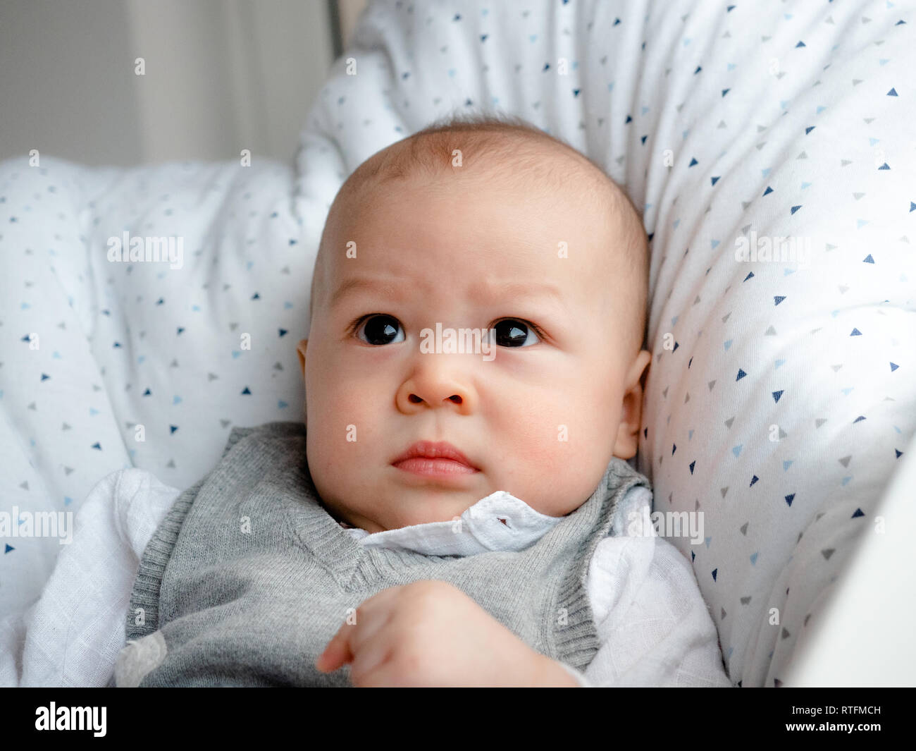 Cute 5 months old mixed half race Asian Caucasian boy looking happy ...