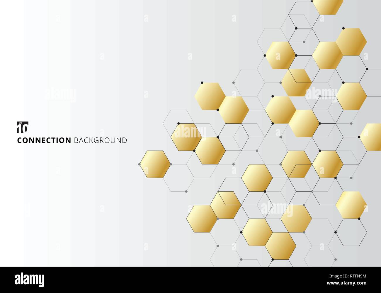 Abstract gold hexagons with nodes digital geometric with black lines ...