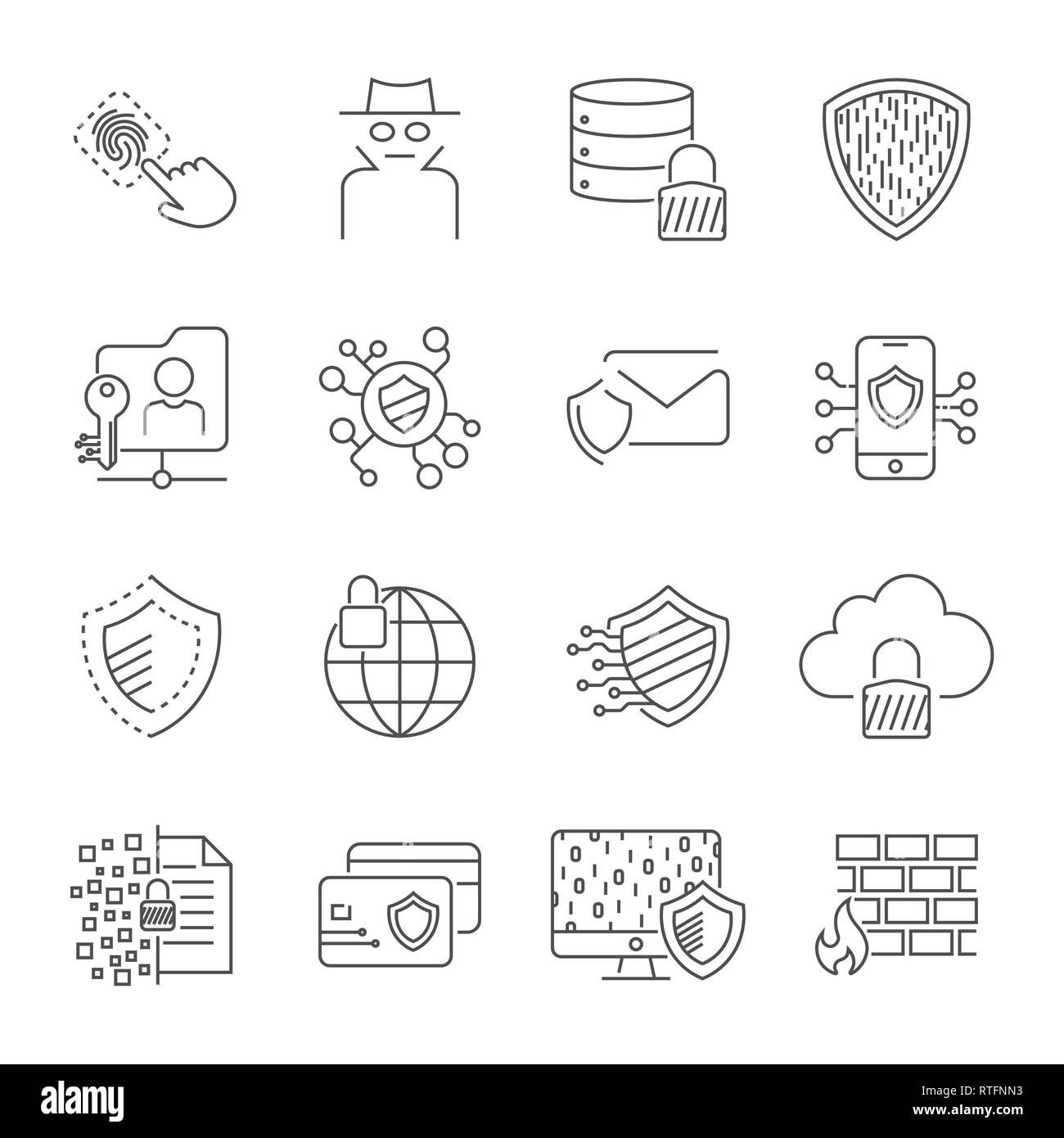 Icons set of information and internet protection. Digital data and ...