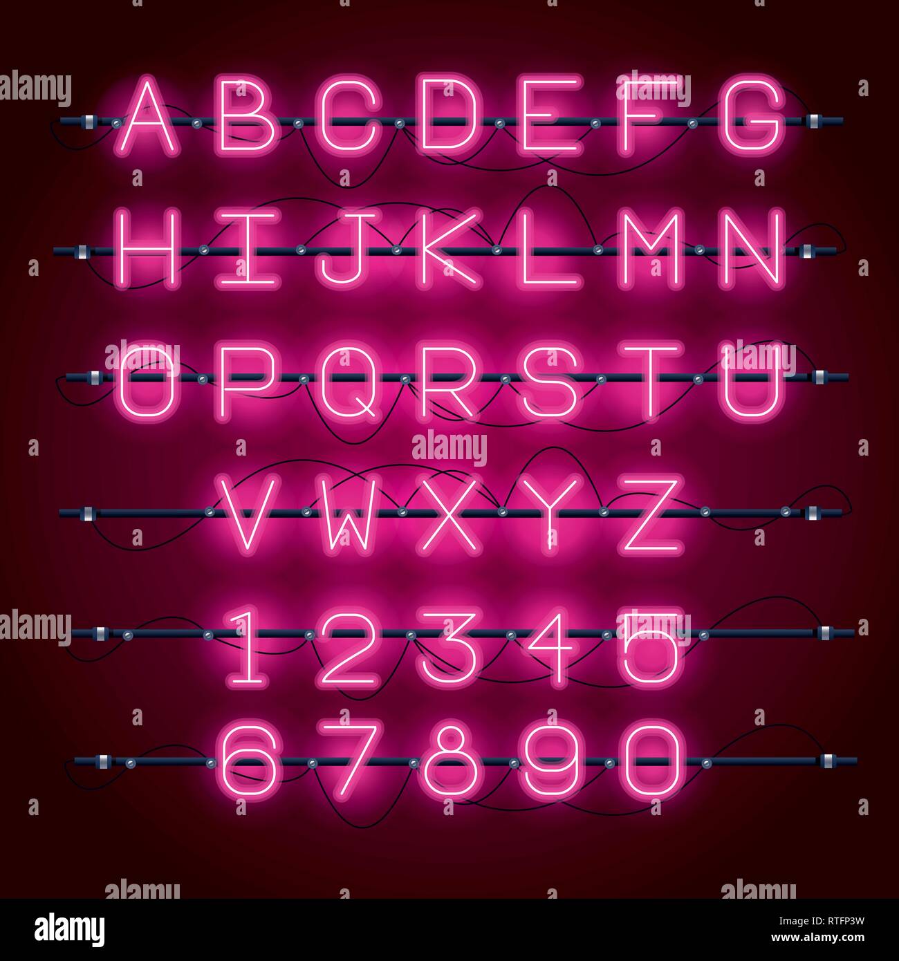 Neon lights alphabet font Stock Vector Image & Art - Alamy