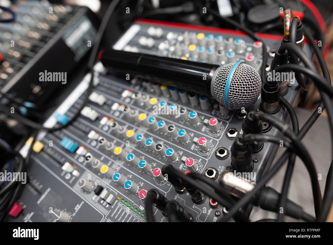 Microphone closeup on the disco club Stock Photo - Alamy