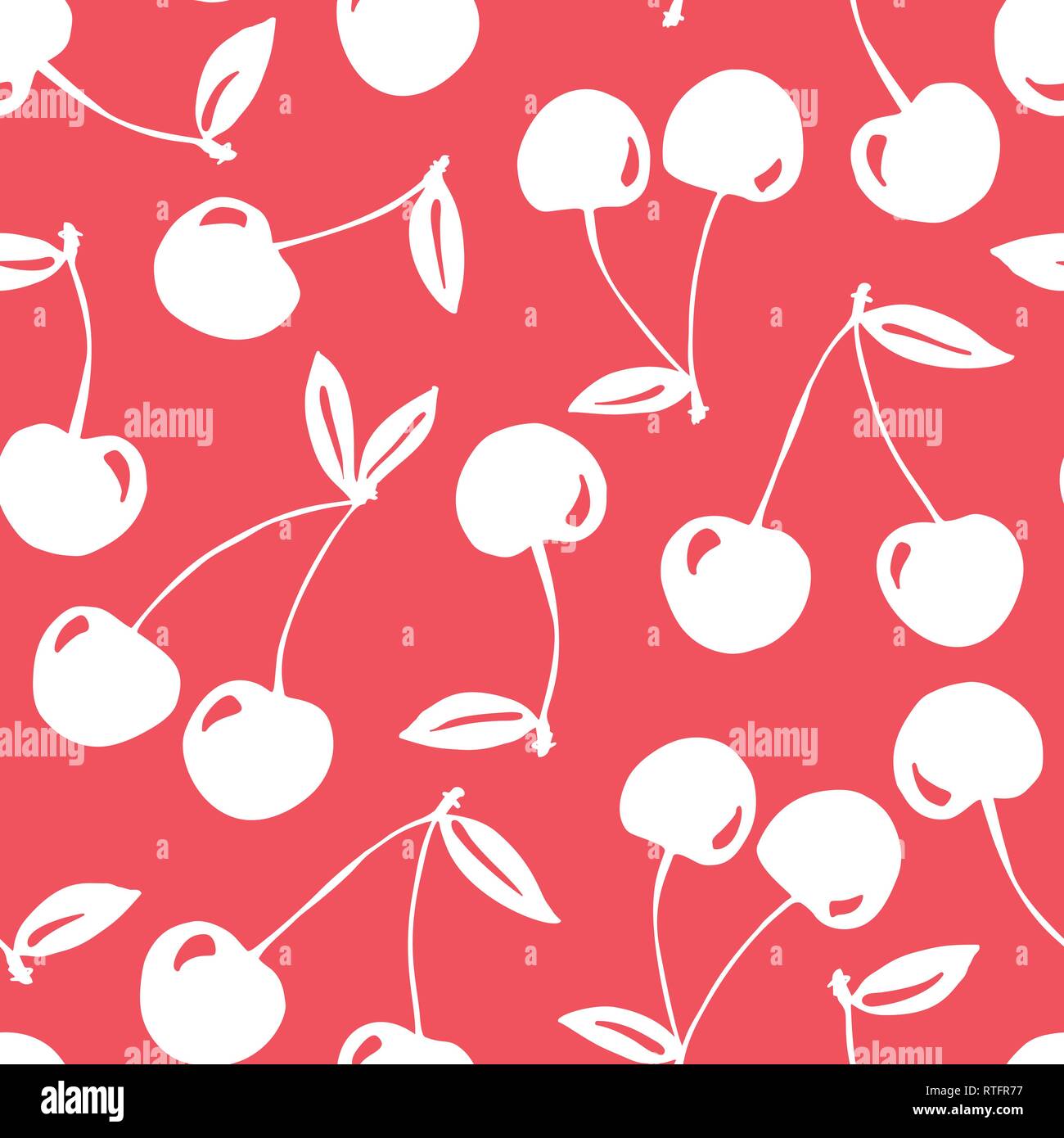 Whimsical hand-drawn doodle cherries silhouettes vector seamless ...