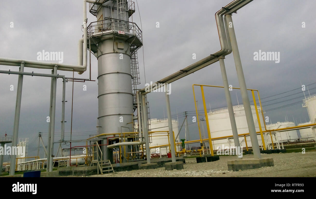 Furnace for heating oil at the refinery. The equipment for oil refining ...