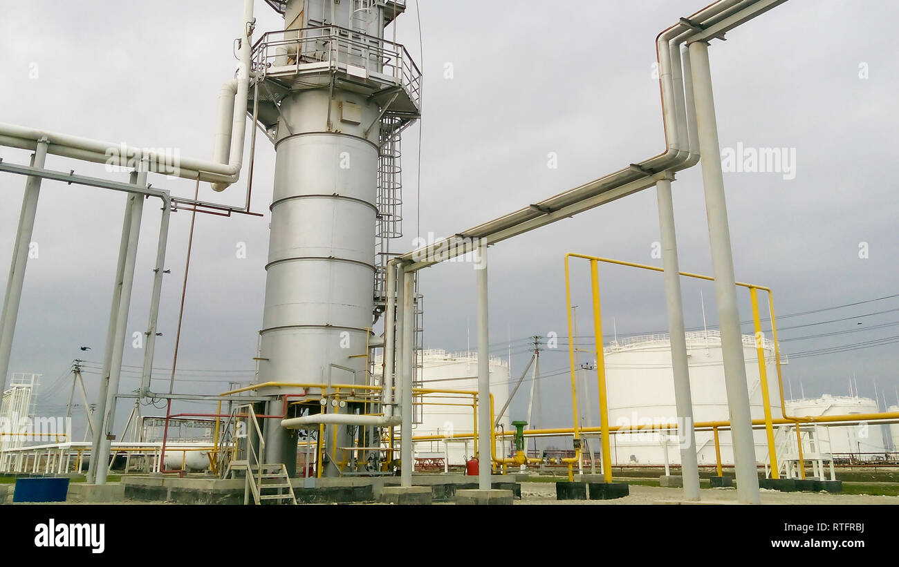 Furnace for heating oil at the refinery. The equipment for oil refining ...