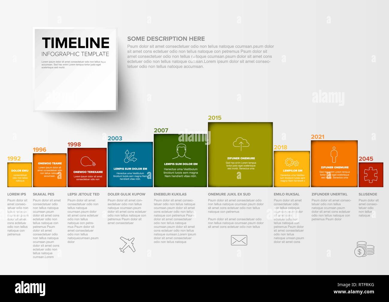 Vector Minimalist colorful timeline Infographic template with square ...