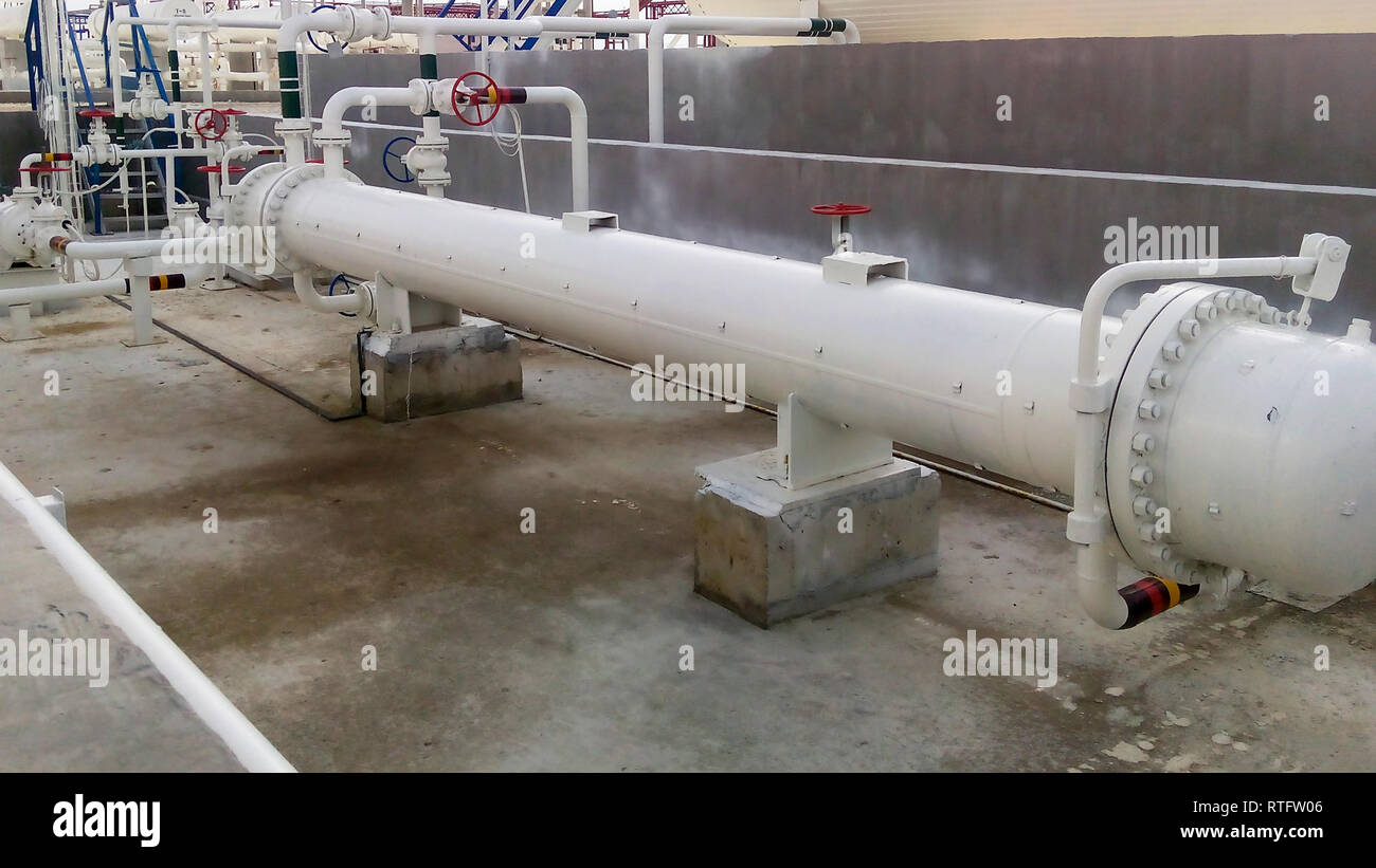 Heat exchanger in a refinery. The equipment for oil refining Stock ...